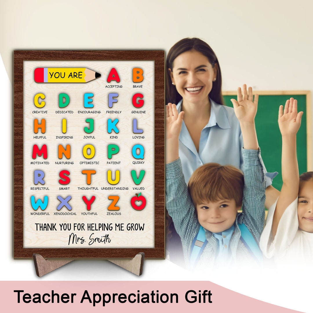 3D Teacher ABC Alphabet Sign, Teacher Appreciation Wooden Plaque Gift ...