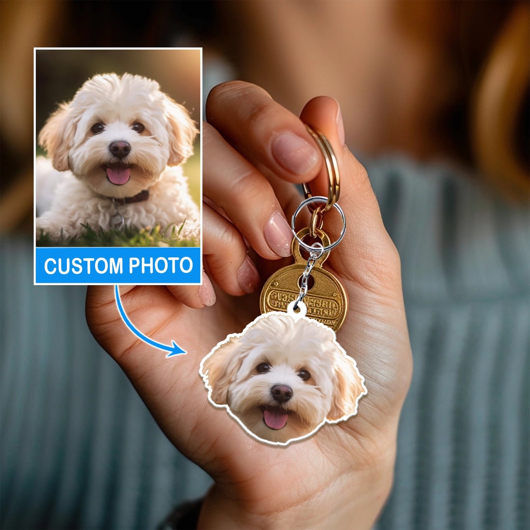 Custom Pet Photo Keychain, Acrylic Keychain, Dog Portrait Keychain ...