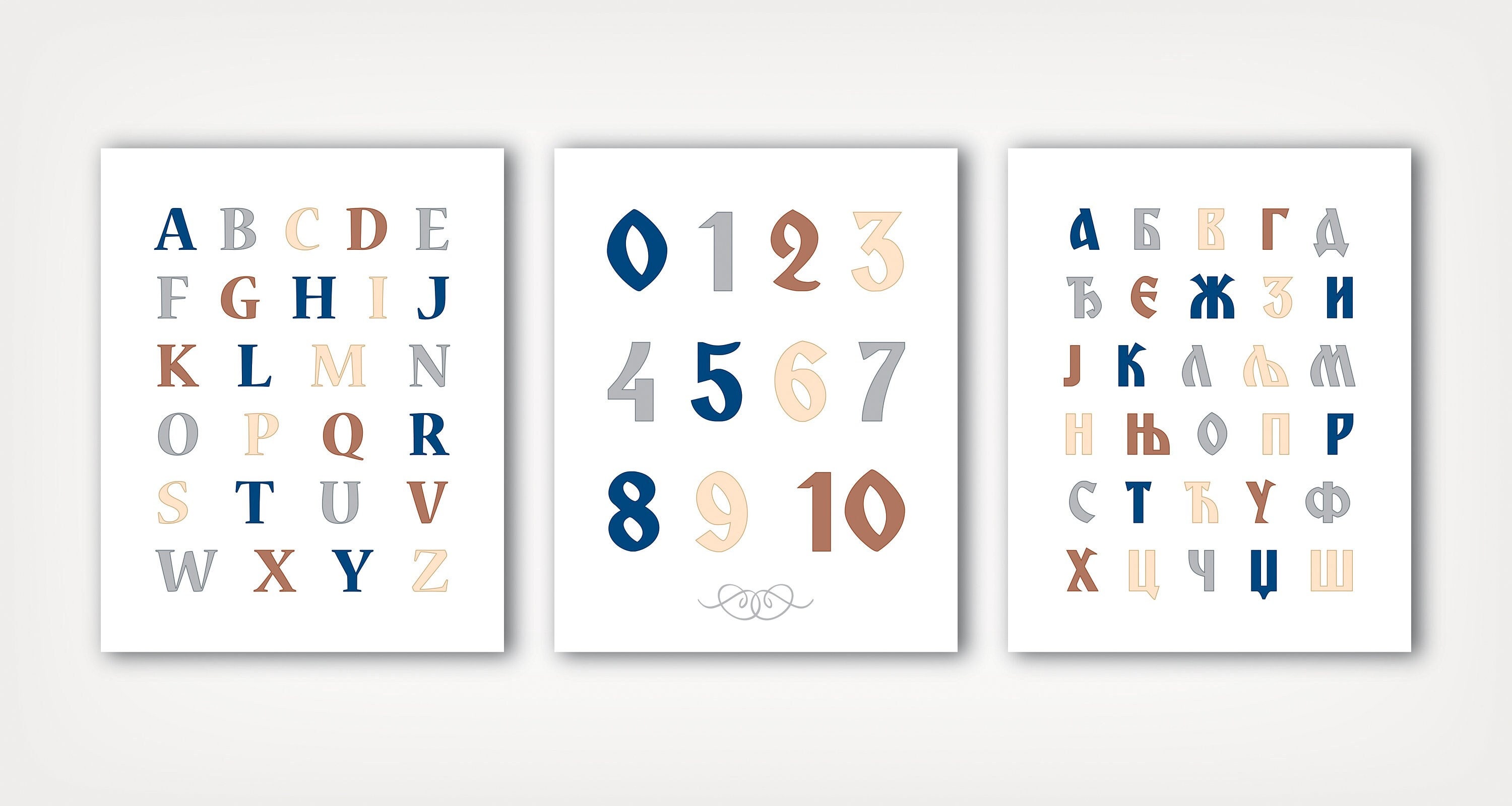 Cyrillic Alphabet Printable Serbian and English Alphabet Set Azbuka Wall Art Balkan Art ...