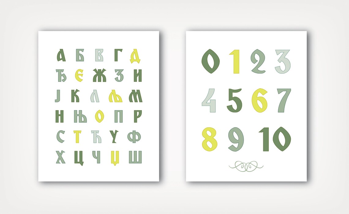 Serbian Alphabet Printable Serbian Azbuka Poster Set Kids Cyrillic Poster Serbia Playroom Wall ...