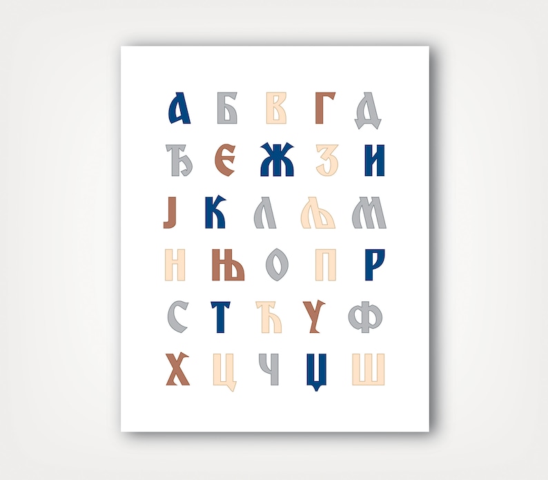 Cyrillic Alphabet Printable | Serbian and English Alphabet Set | Azbuka Wall Art | Balkan Art ...