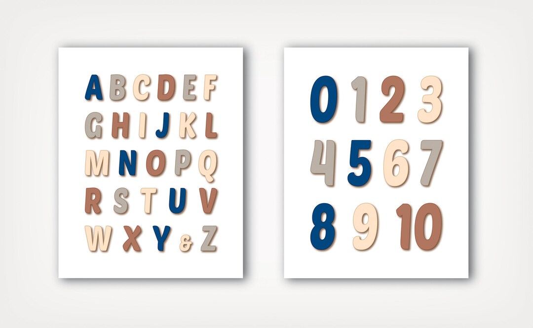 Alphabet Numbers Poster Set, Neutral Nursery Decor (digital Download ...
