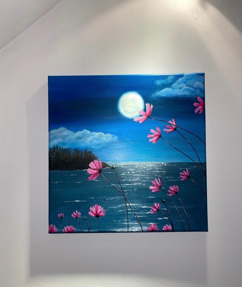Moonlight Ocean Acrylic Painting - Etsy