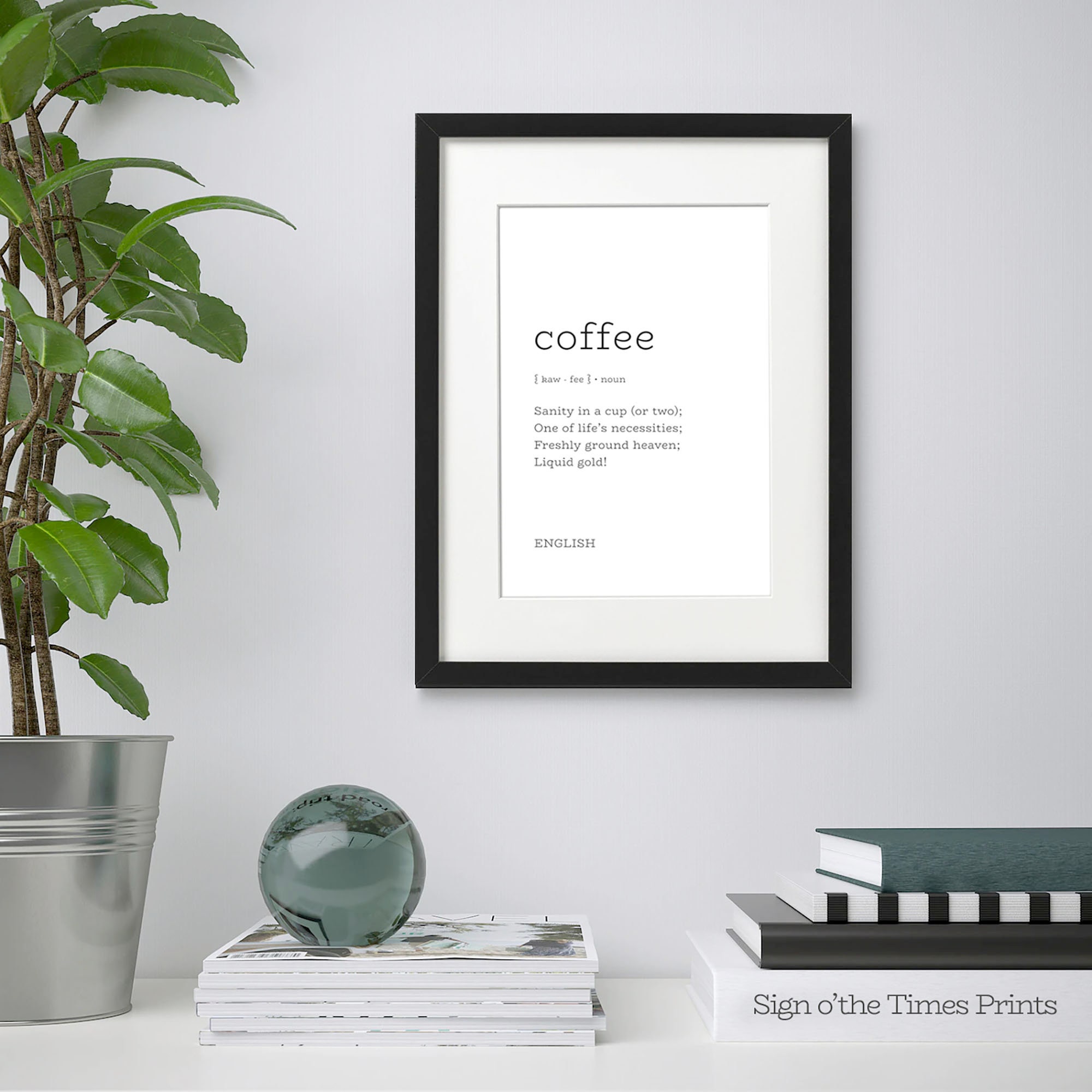 Kaffee Definition Print - Englisch - Minimal Wand Kunst - Digitaler ...