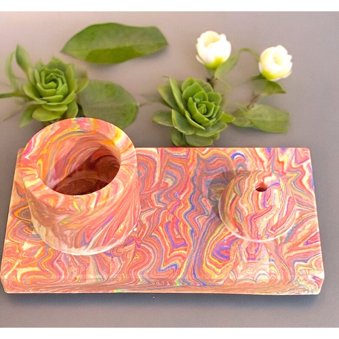 Handcrafted Ceramic Casting Resin Psychedelic Marble Swirl Incense ...