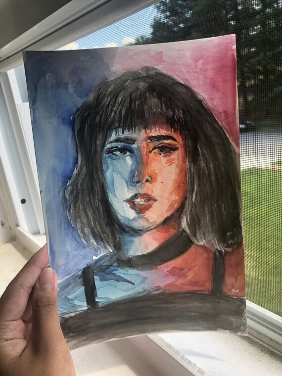 Red and Blue Girl Painting | Etsy