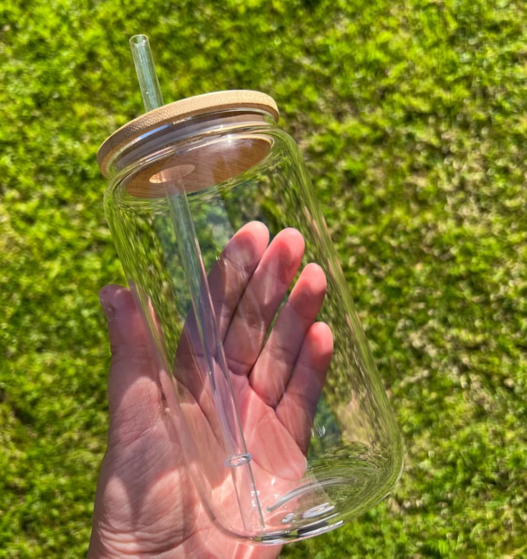 16oz Sublimation Glass Soda Cup, Bamboo Lid & Straw - Etsy