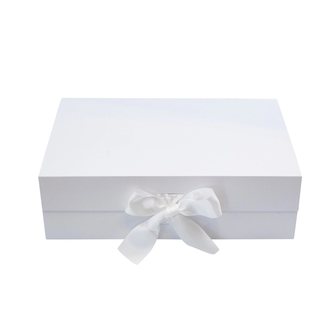 Large White RIBBON Rigid Magnetic Box/ Plain Blank Box / Gift Hamper ...