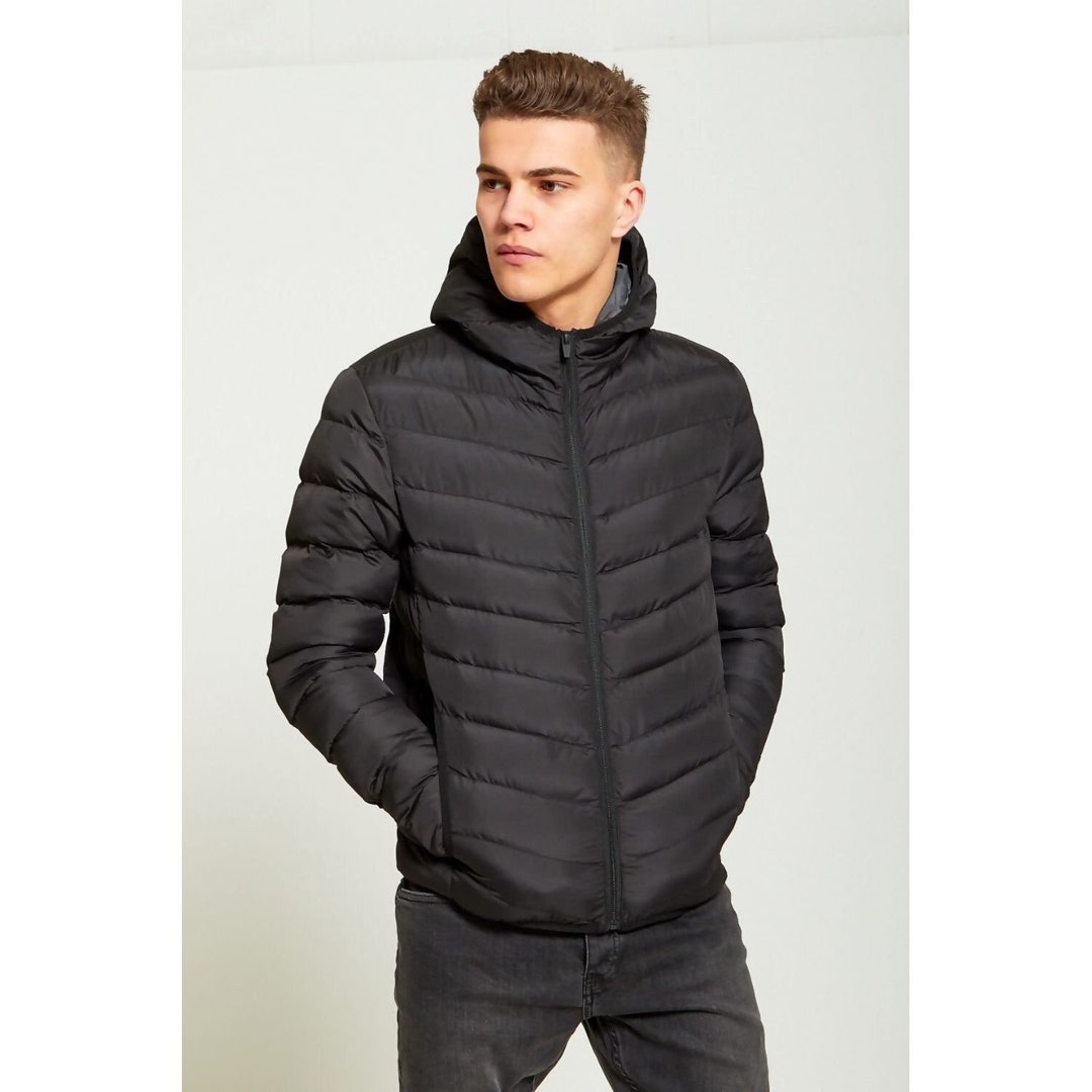 Mens Black Quilted Hood Bomber Jacket - Etsy