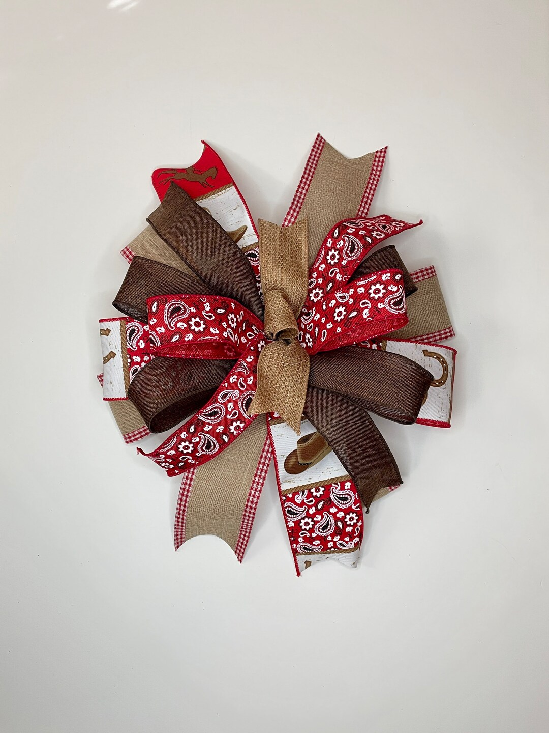 Western Bow in Neutral & Red Colors With Bandana Pattern, Rodeo Decor ...