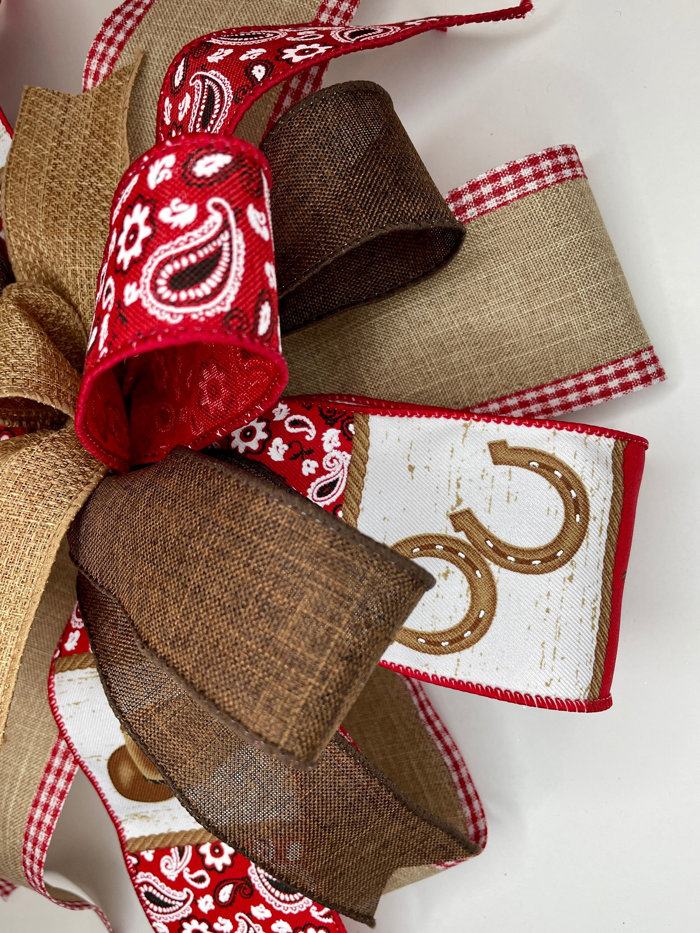 Western Bow in Neutral & Red Colors With Bandana Pattern, Rodeo Decor ...
