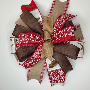 Western Bow in Neutral & Red Colors With Bandana Pattern, Rodeo Decor ...