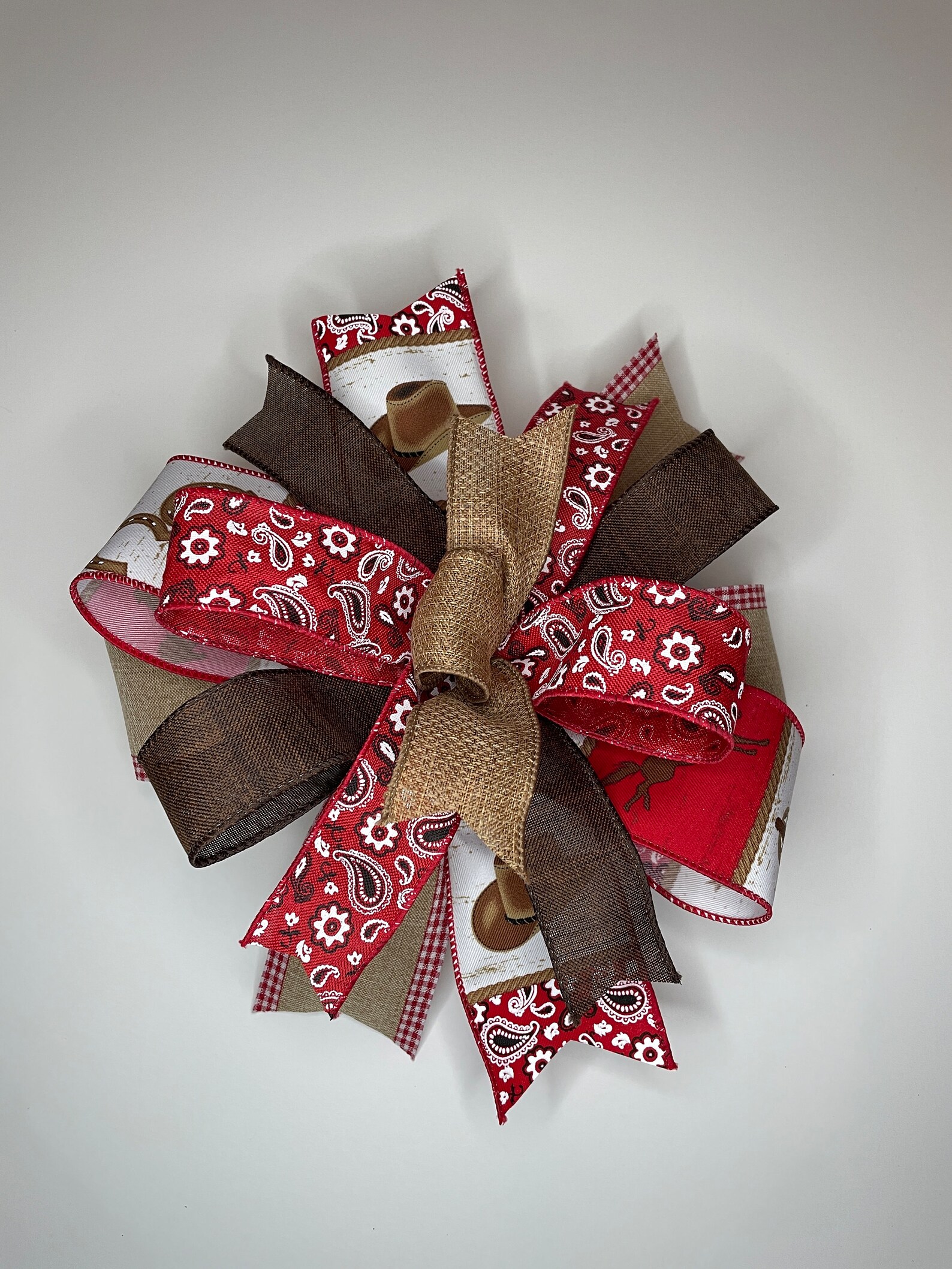 Western Bow in Neutral & Red Colors With Bandana Pattern, Rodeo Decor ...