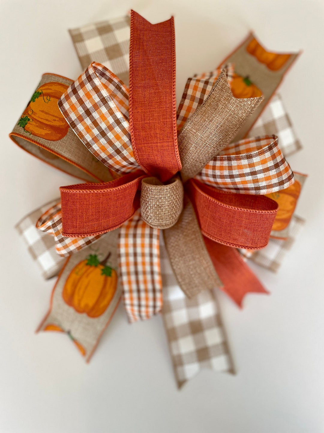 Fall Pumpkin Bow in Orange Neutral and Cream Colors With Check and Fall ...