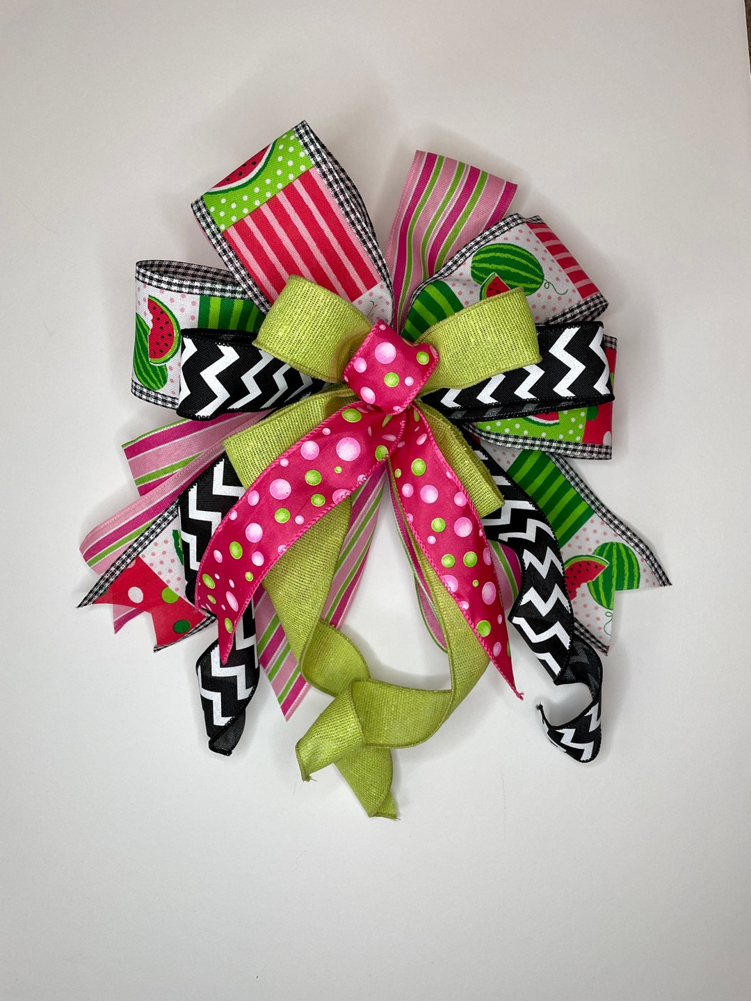 Watermelon Bow in Pink Lime Green Black & White Colors, Summer Decor ...