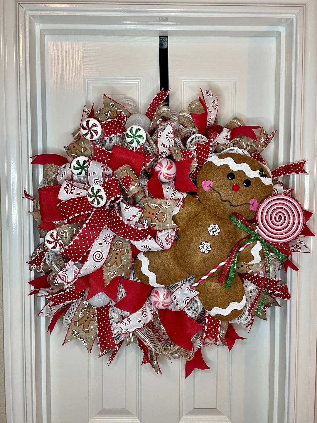 Gingerbread Christmas Wreath for Front Door in Neutral Beige Red ...
