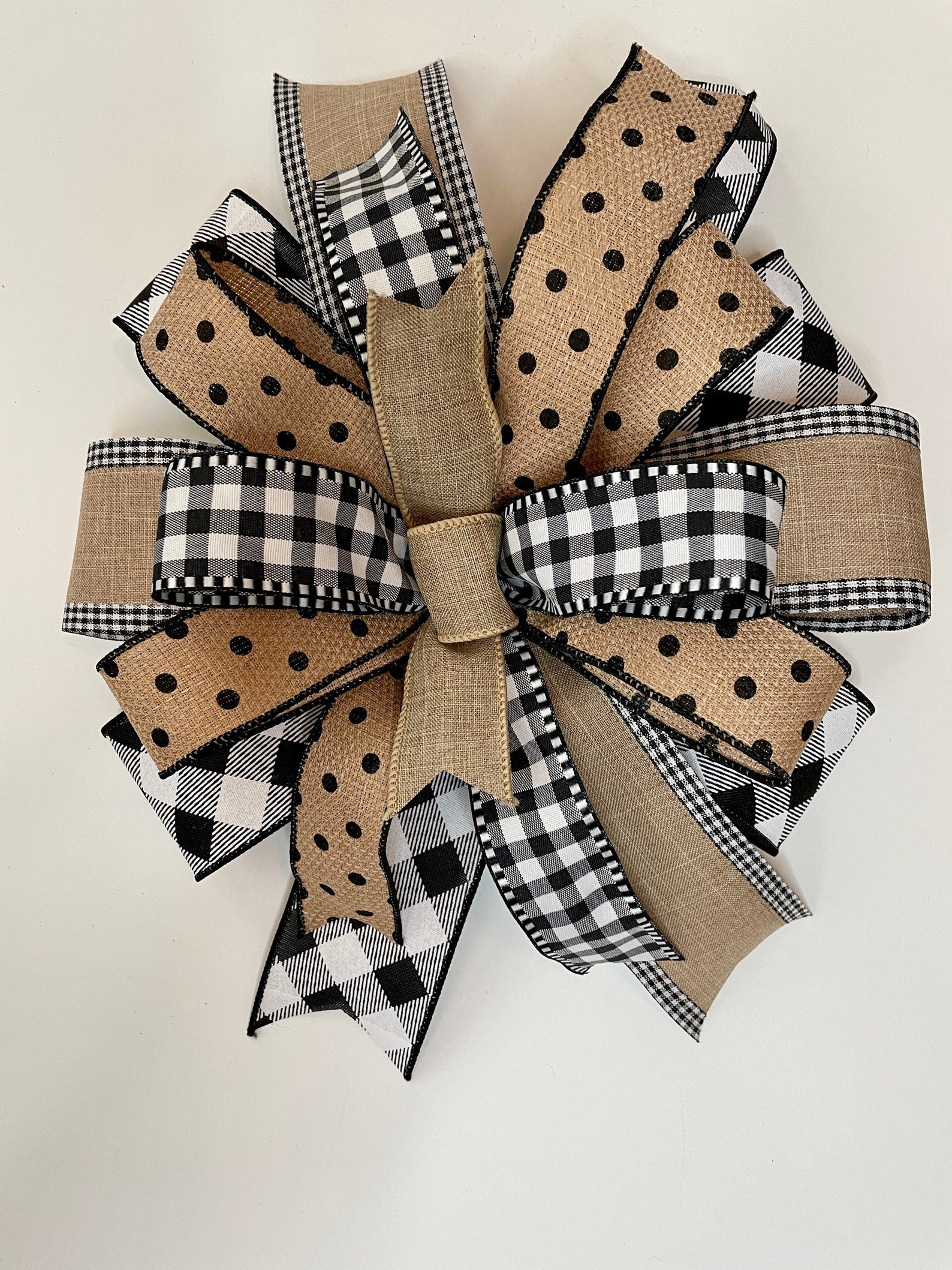 Neutral Beige Black & White Farmhouse Bow With Check and Polka Dots ...