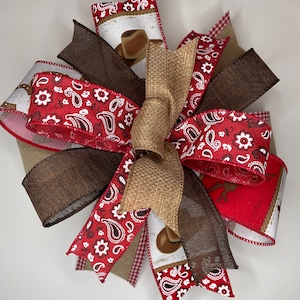 Western Bow in Neutral & Red Colors With Bandana Pattern, Rodeo Decor ...