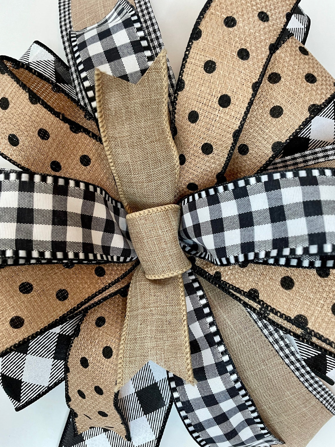 Neutral Beige Black & White Farmhouse Bow With Check and Polka - Etsy