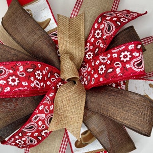 Western Bow in Neutral & Red Colors With Bandana Pattern, Rodeo Decor ...