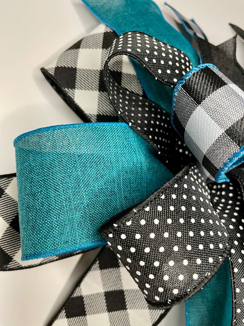 Black White & Teal Farmhouse Bow With Buffalo Check and Swiss Dots ...