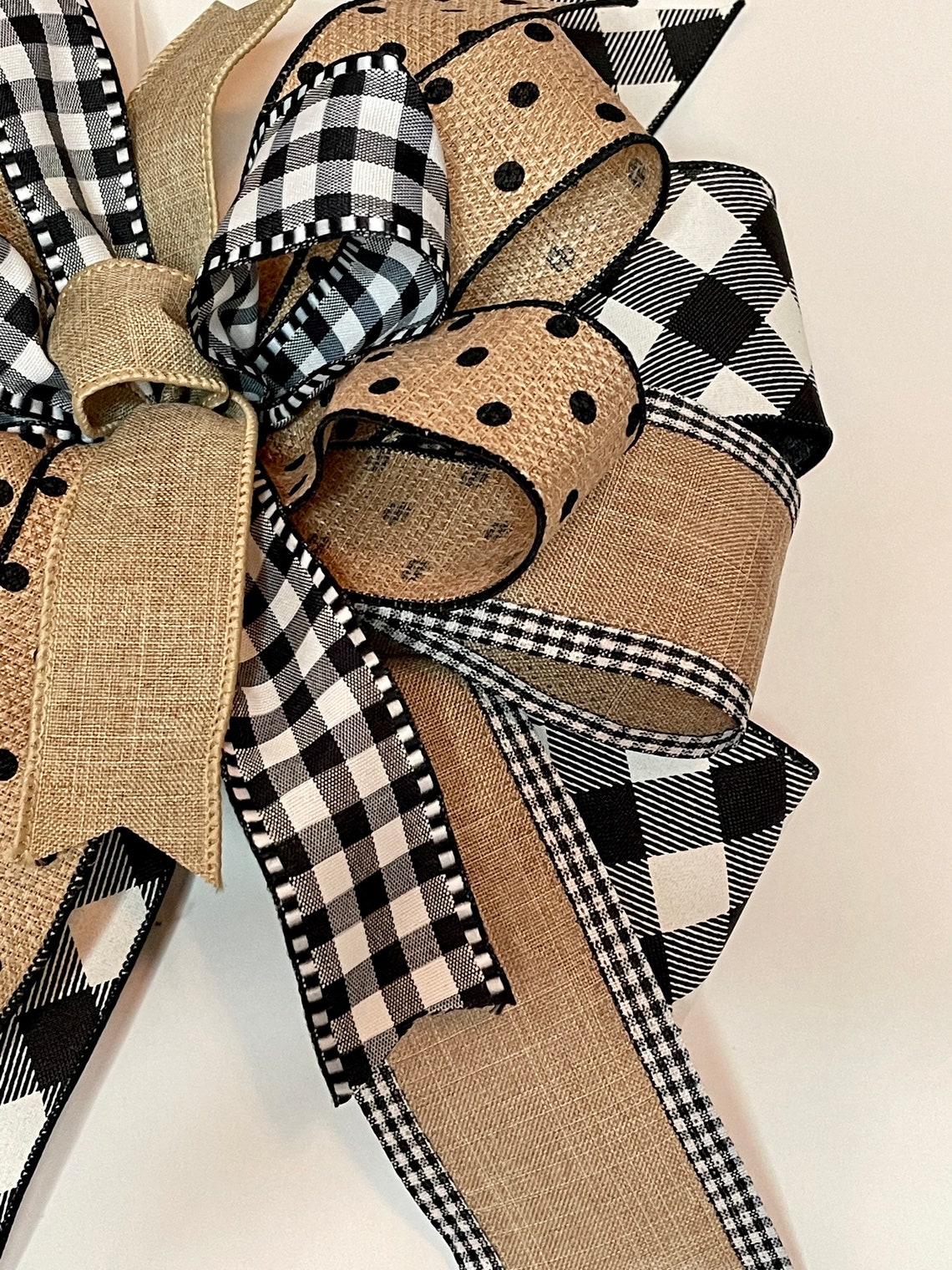 Neutral Beige Black & White Farmhouse Bow With Check and Polka - Etsy