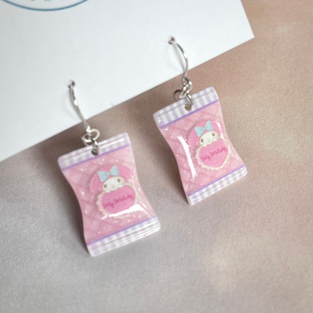 Cute Pink Kawaii Bunnysnack Earrings for Sensitive Ears, Kawaii Snacks ...