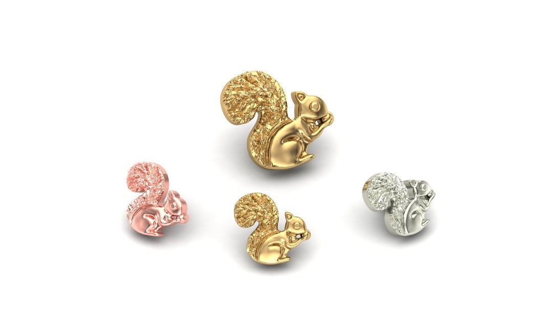 14K Solid Yellow, Rose, White Gold Squirrel Piercing, Body Jewelry, 25g ...