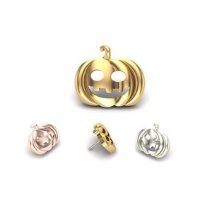 14K Solid Yellow, Rose, White Gold Pumpkin Face Piercing, Body Jewelry ...