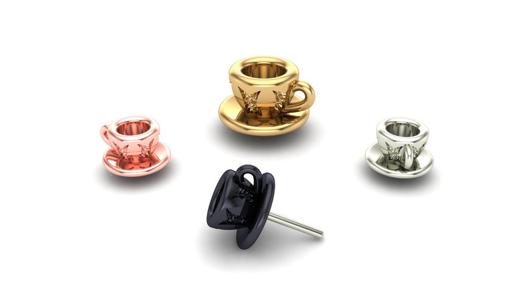 14K Solid Gold 3D Coffee Cup Piercing – Threadless or Threaded Nose Ear ...