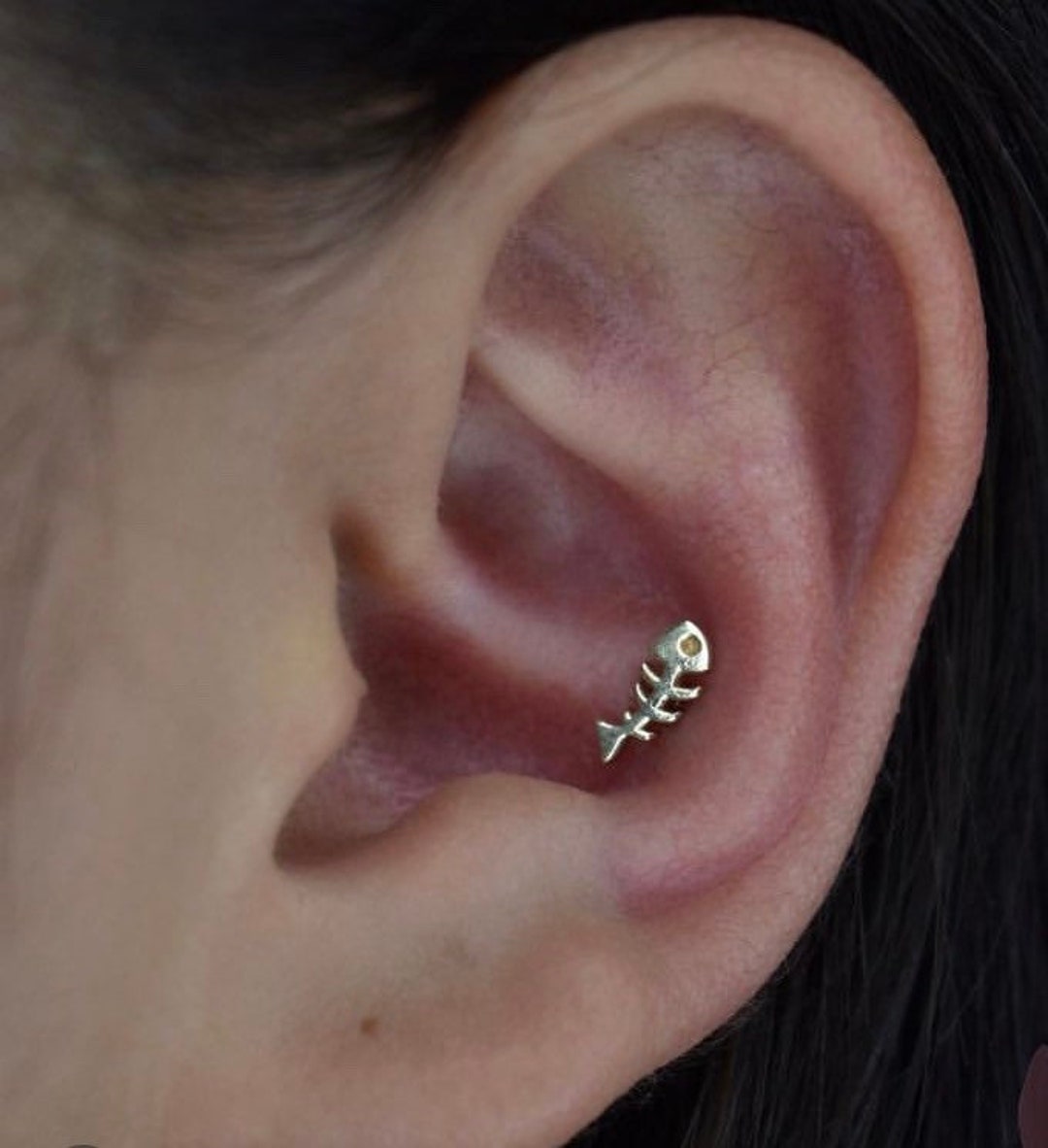 14K Solid Yellow, Rose, White Gold Fishbone Piercing, Body Jewelry, 25g ...