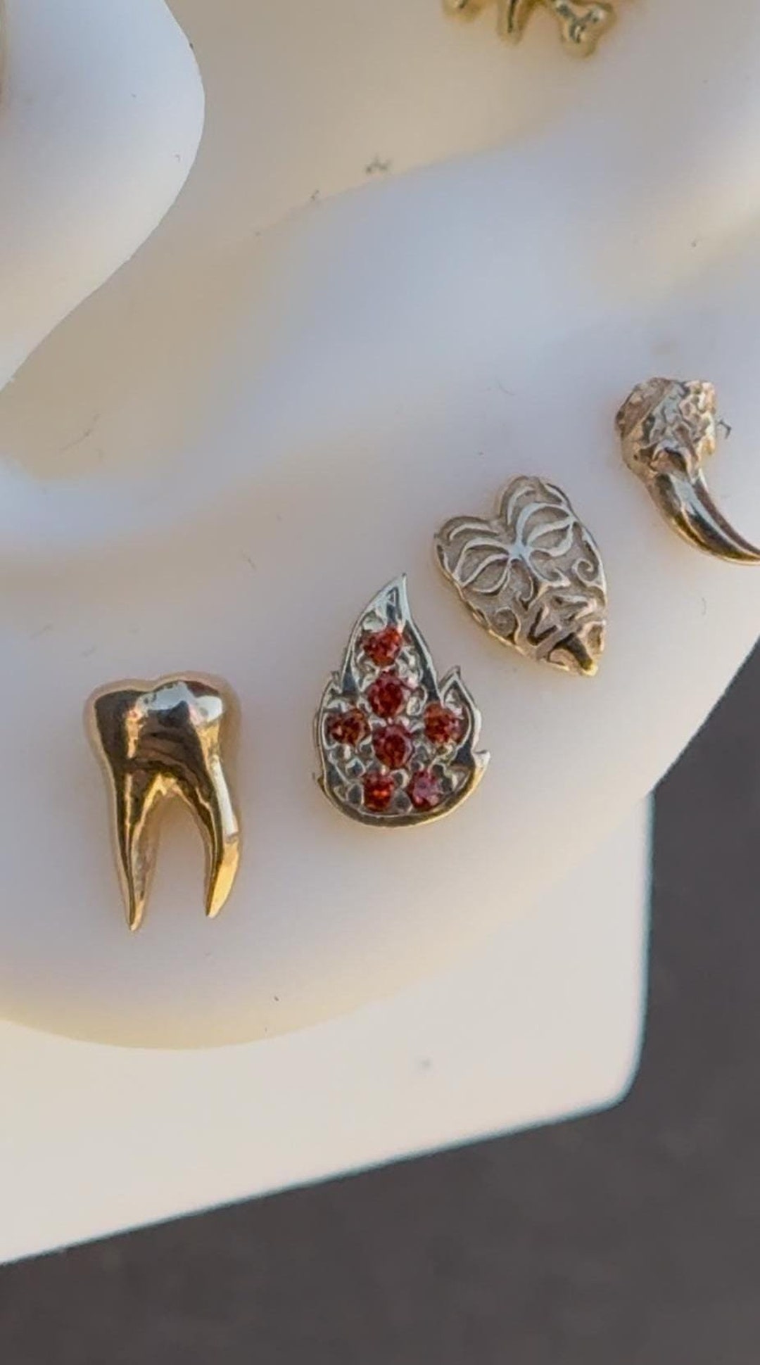 14K Solid Yellow, Rose, White Gold Flame Piercing With CZ, Body Jewelry ...