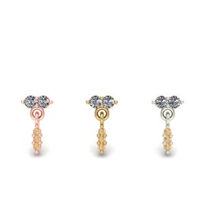 14K Solid Yellow, Rose, White Gold Della With Bottom CZ Piercing, Body ...