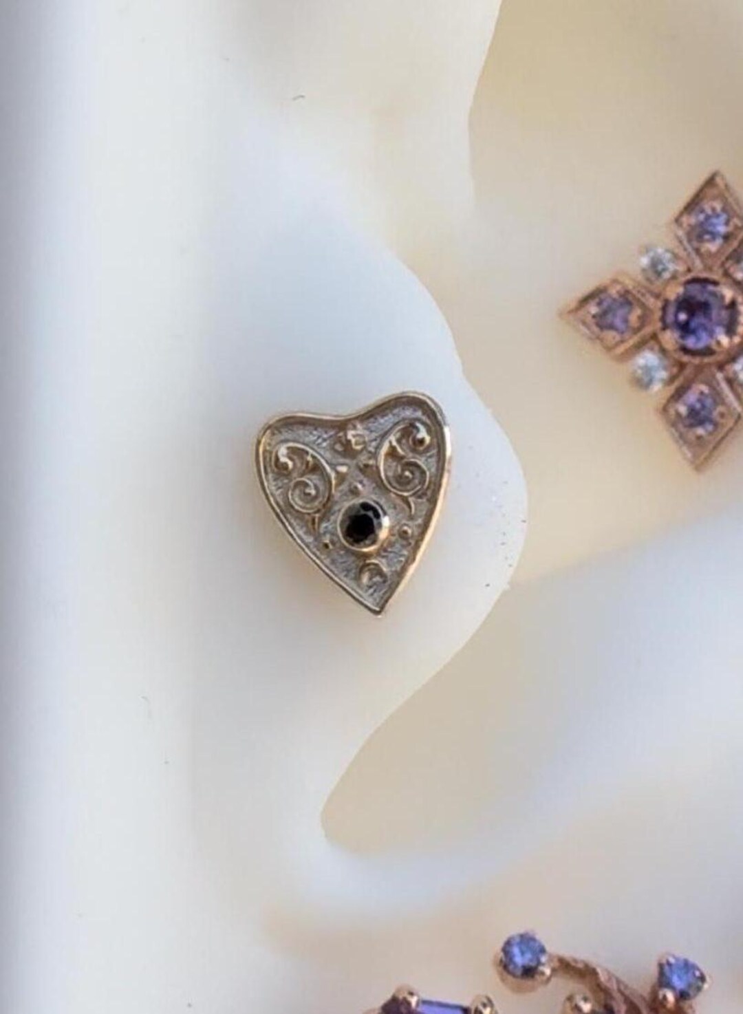 14K Solid Yellow, Rose, White Gold Planchette With CZ Piercing, Body ...