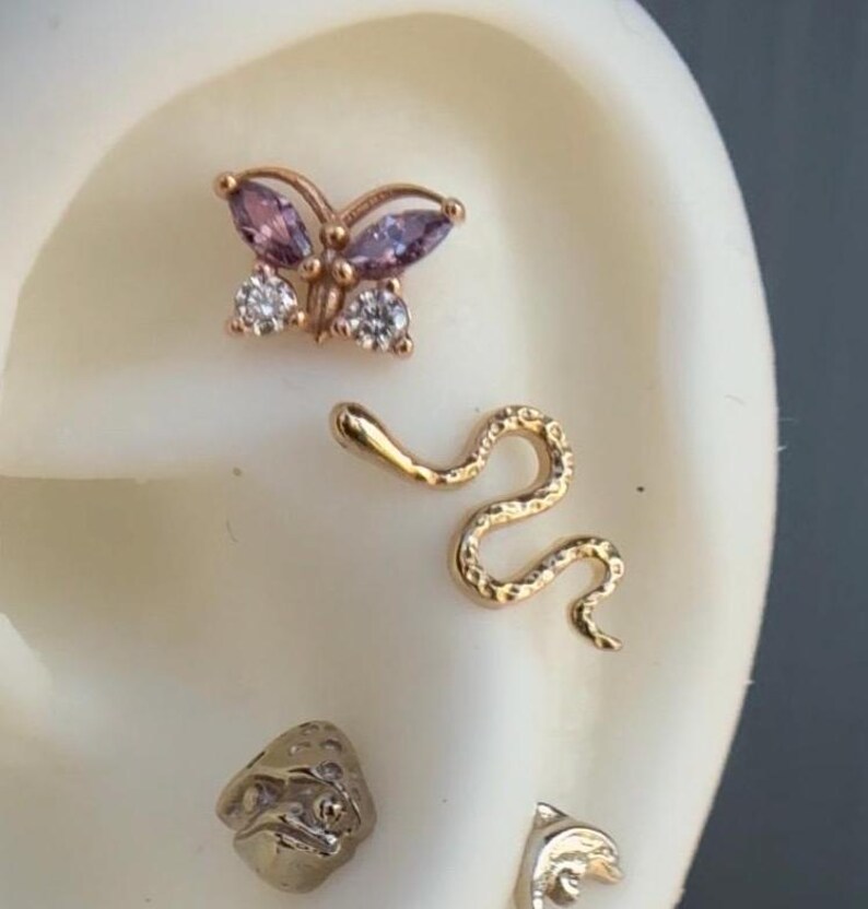 Piercing de serpiente de oro macizo de 14 quilates (amarillo, rosa o ...