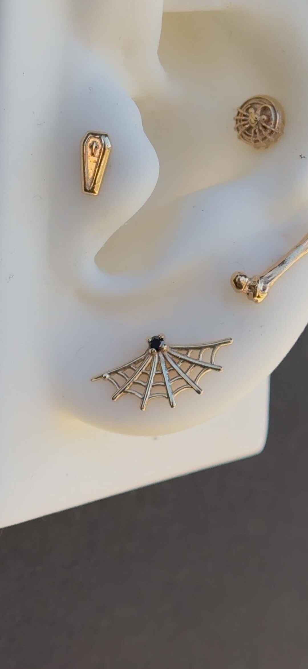 14K Solid Yellow, Rose, White Gold Big Web Piercing, Body Jewelry, 25g ...