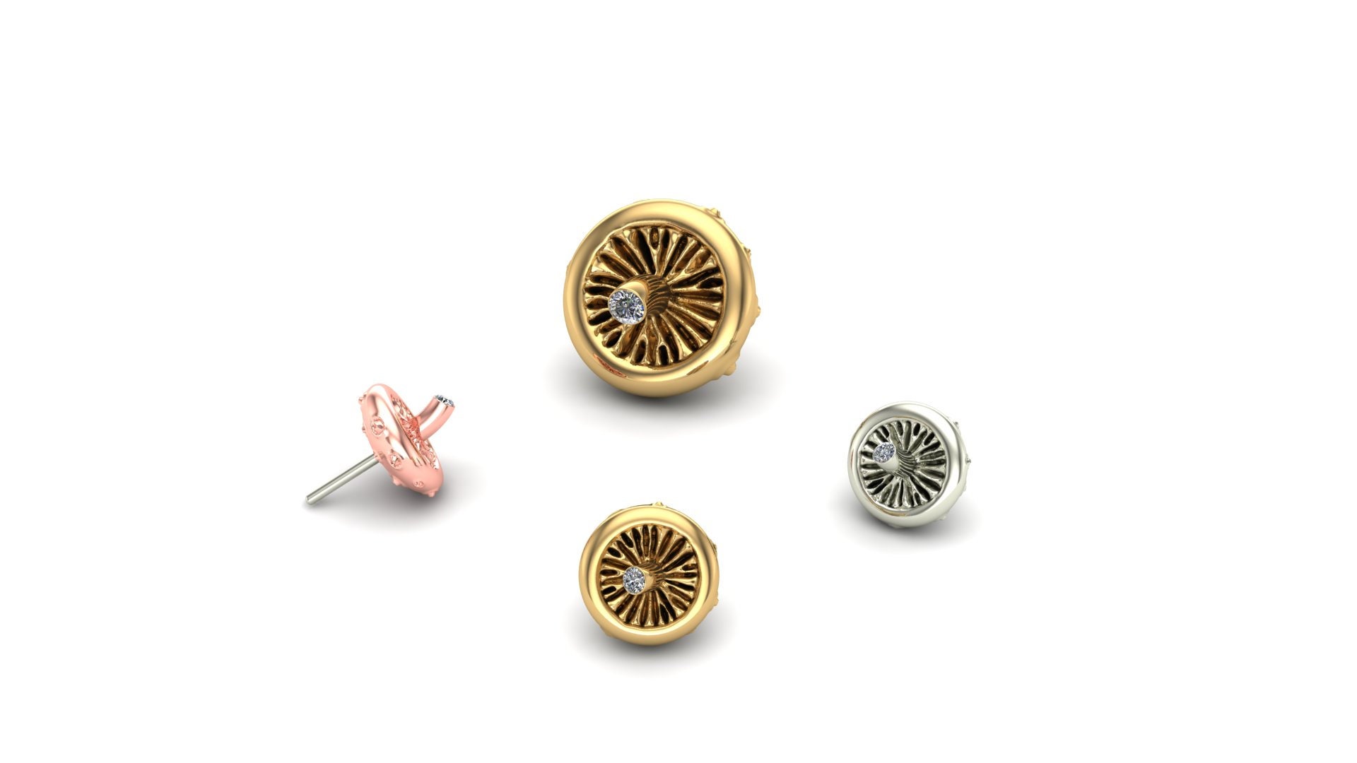 14K Solid Yellow, Rose, White Gold 3D Mushroom With CZ Piercing, Body ...