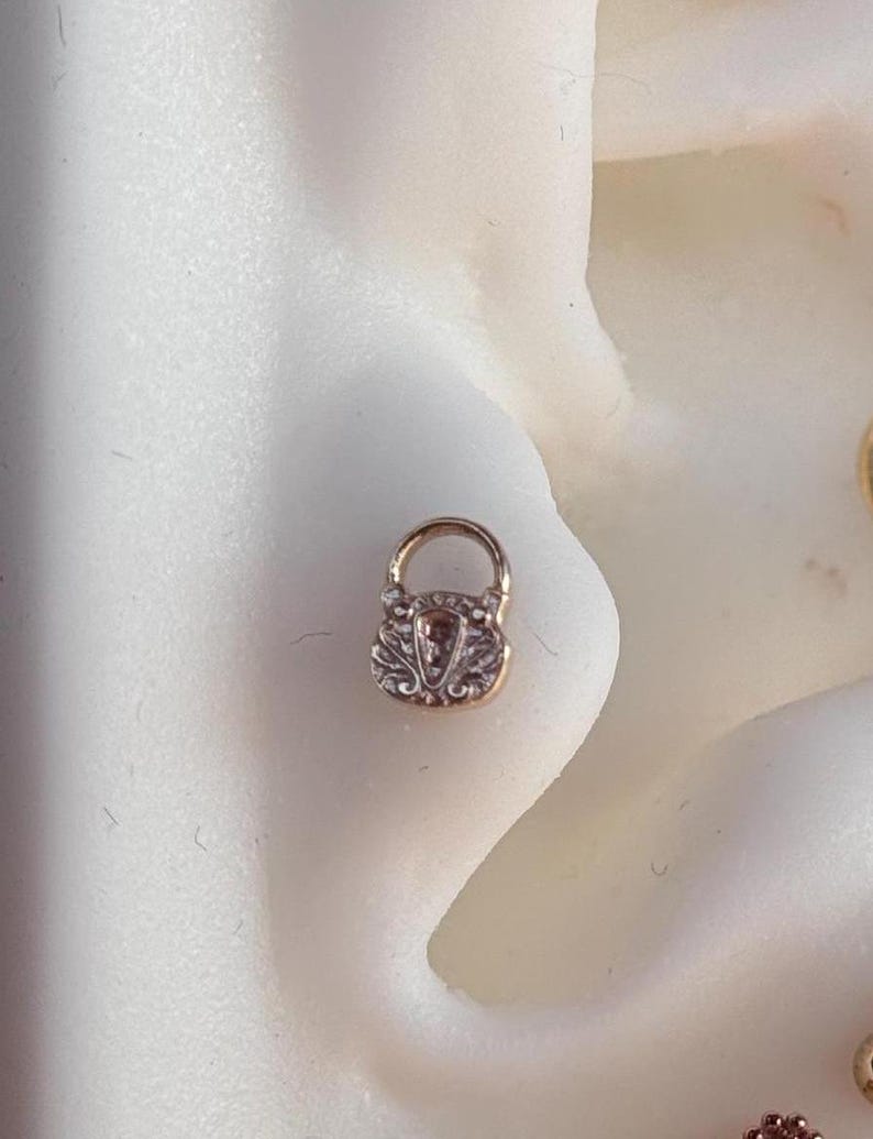 14K Solid Gold Lock Piercing Jewelry: Threadless or Threaded Pin Body ...