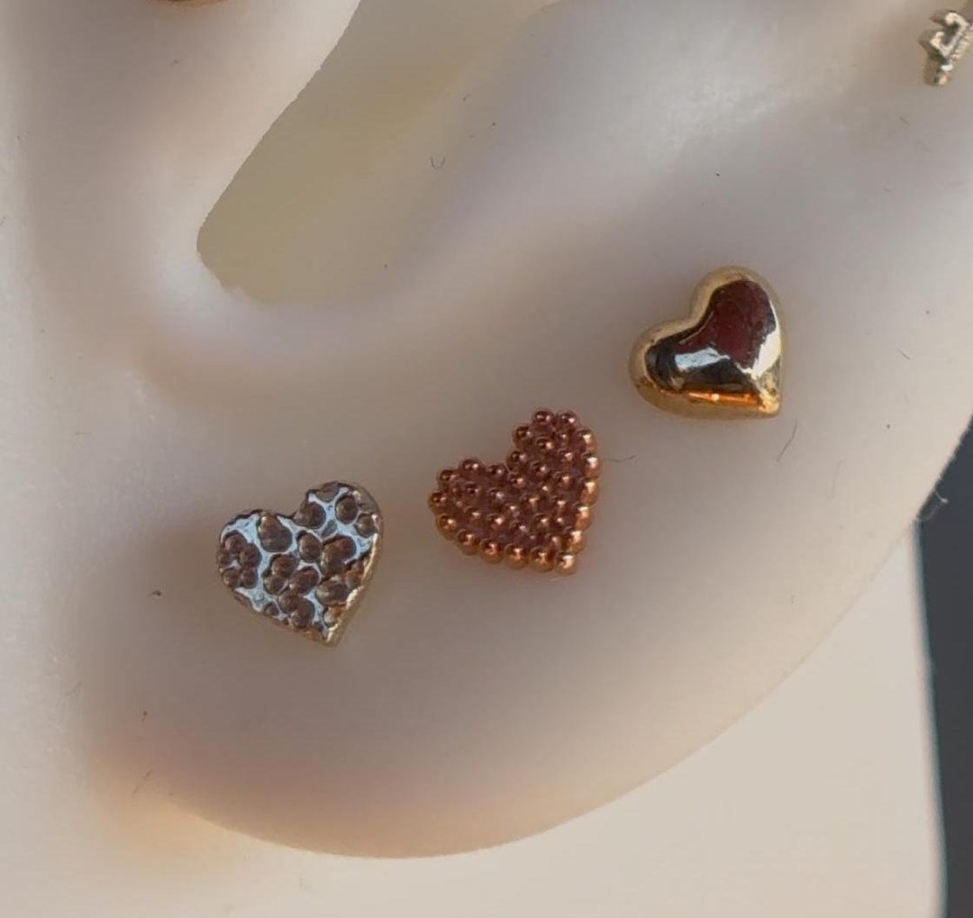 14K Solid Yellow, Rose, White Gold Beaded Heart Piercing, Body Jewelry ...