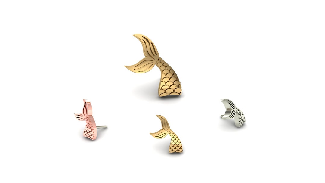 14K Solid Yellow, Rose, White Gold Mermaid Tail Piercing, Body Jewelry ...