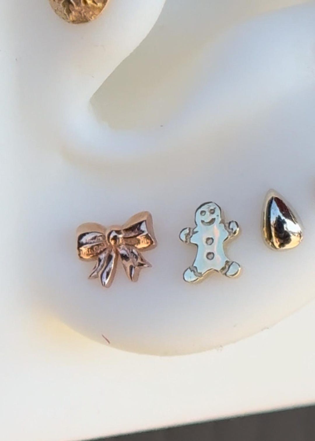14K Solid Yellow, Rose, White Gold Gift Bow Piercing, Body Jewelry, 25g ...