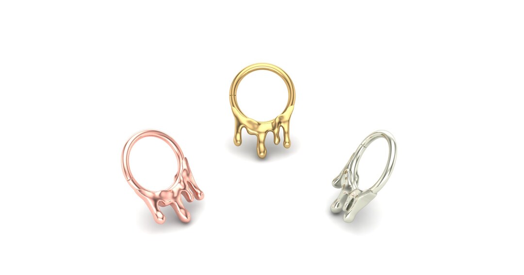 14K Solid Yellow, Rose, White Gold Drip Ring, Body Jewelry, Seamless ...
