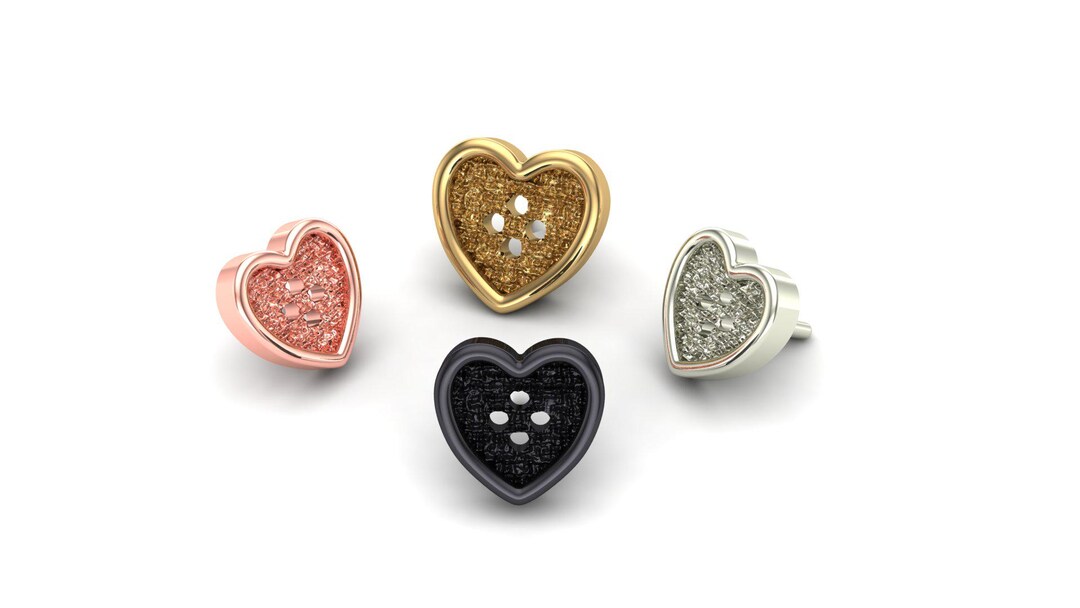 14K Solid Yellow, Rose, White Gold Button Heart Piercing, Body Jewelry ...