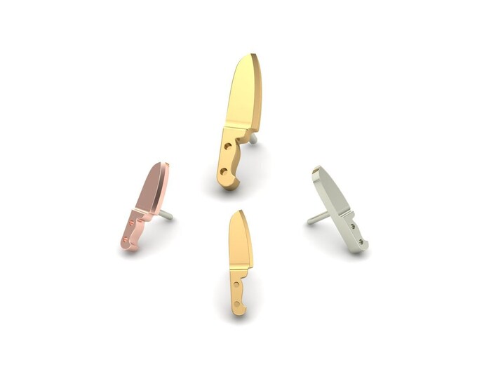 14K Solid Yellow, Rose, White Gold Chefs Knife Piercing, Body Jewelry ...