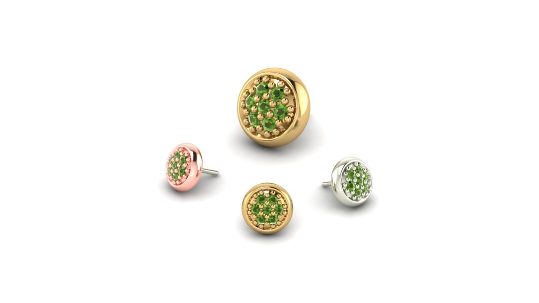 14K Solid Yellow, Rose, White Gold Ava Piercing With CZ, Body Jewelry ...