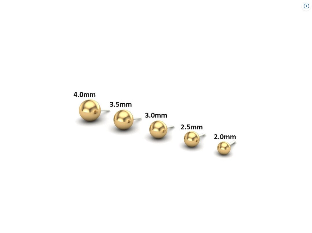 14K Solid Yellow, Rose, White Gold Ball Piercing, Body Jewelry, 25g ...