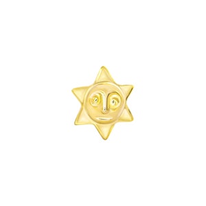 14K Solid Yellow, Rose, White Gold Sun Face Piercing, Body Jewelry, 25g ...