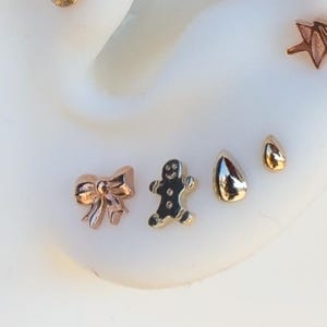 14K Solid Yellow, Rose, White Gold Gift Bow Piercing, Body Jewelry, 25g ...