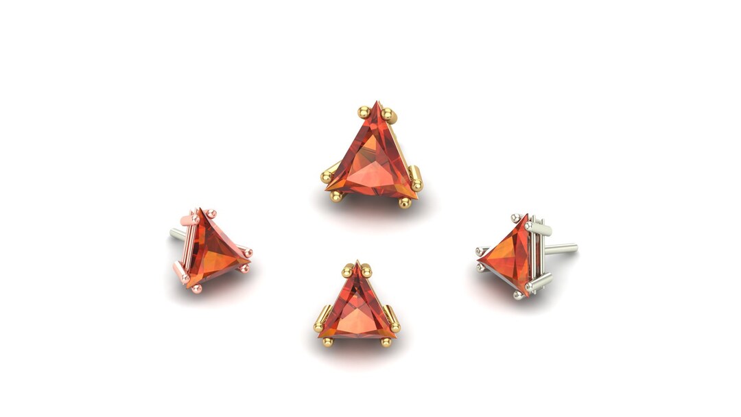 14K Solid Yellow, Rose, White Gold Simple Triangle Prong Piercing Small ...