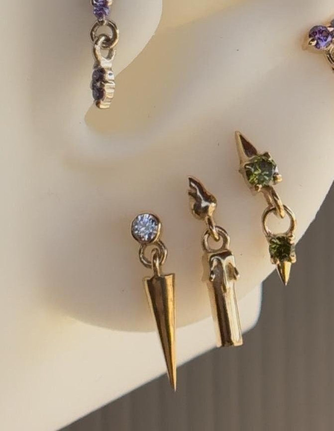 14K Solid Yellow, Rose, White Gold Raya With CZ Piercing, Body Jewelry ...